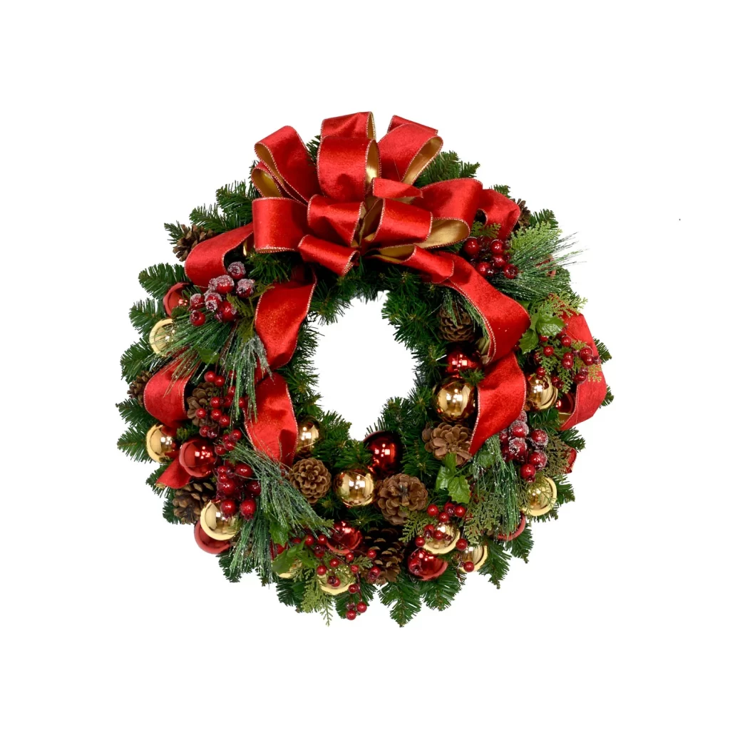 26" Holiday Evergreen Wreath with Berries, Ornaments, Pinecones and ...