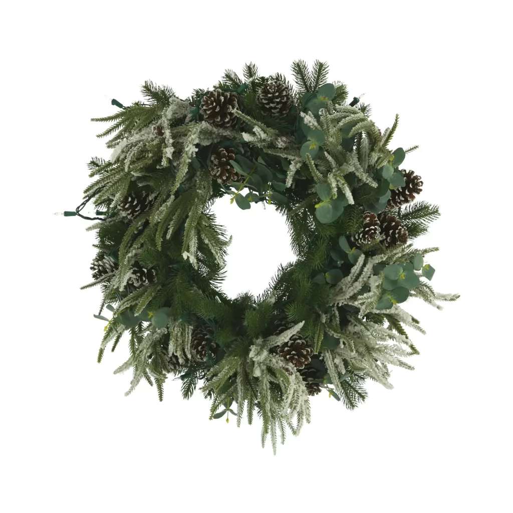 32" Holiday Wreath with Evergreen, Eucalyptus and Lights - Playtpus Home